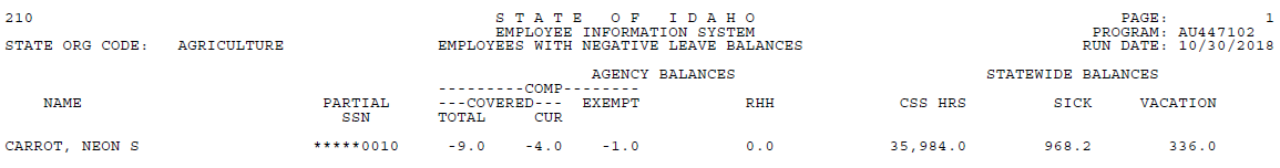 Report - Employees with Negative Leave Balances AU447102